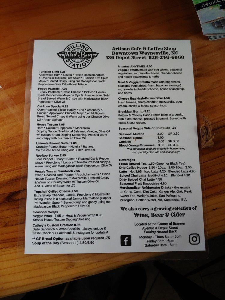 Menu at Third Bay - Filling Station Café cafe, Waynesville