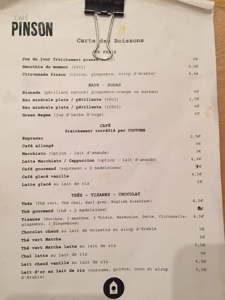 Menu at Café Pinson, Paris, 6 Rue du Forez