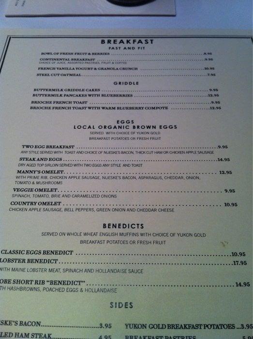 Menu at Manny's Steakhouse, Minneapolis, 825 S Marquette Ave
