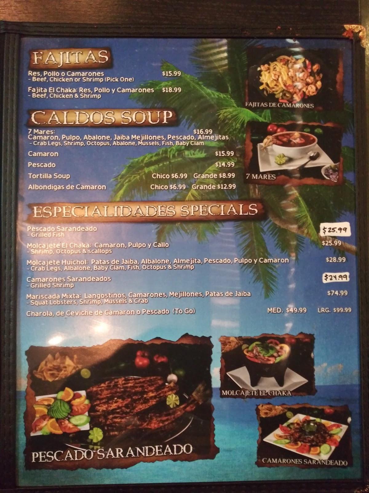 Menu at Mariscos El Chaka Estilo Nayarit pub & bar, Victorville ...