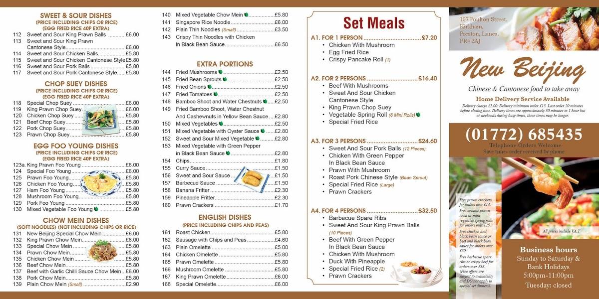 Carta de comida rápida New Beijing Chinese Takeaway, Freckleton