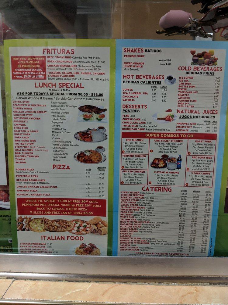 Menu at Puerto Rico pizzeria, New York City