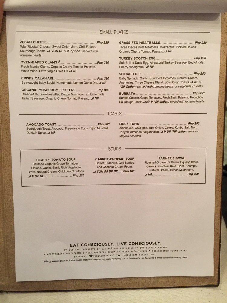 Menu at The Wholesome Table Salcedo restaurant, Makati, Salcedo Village