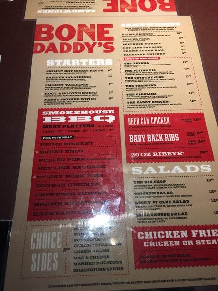 Menu at Bone Daddy's pub & bar, Lubbock