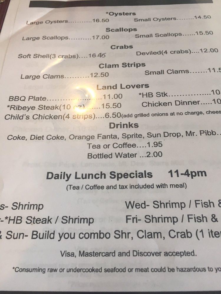 Menu at Calabash Seafood Hut restaurant, Calabash