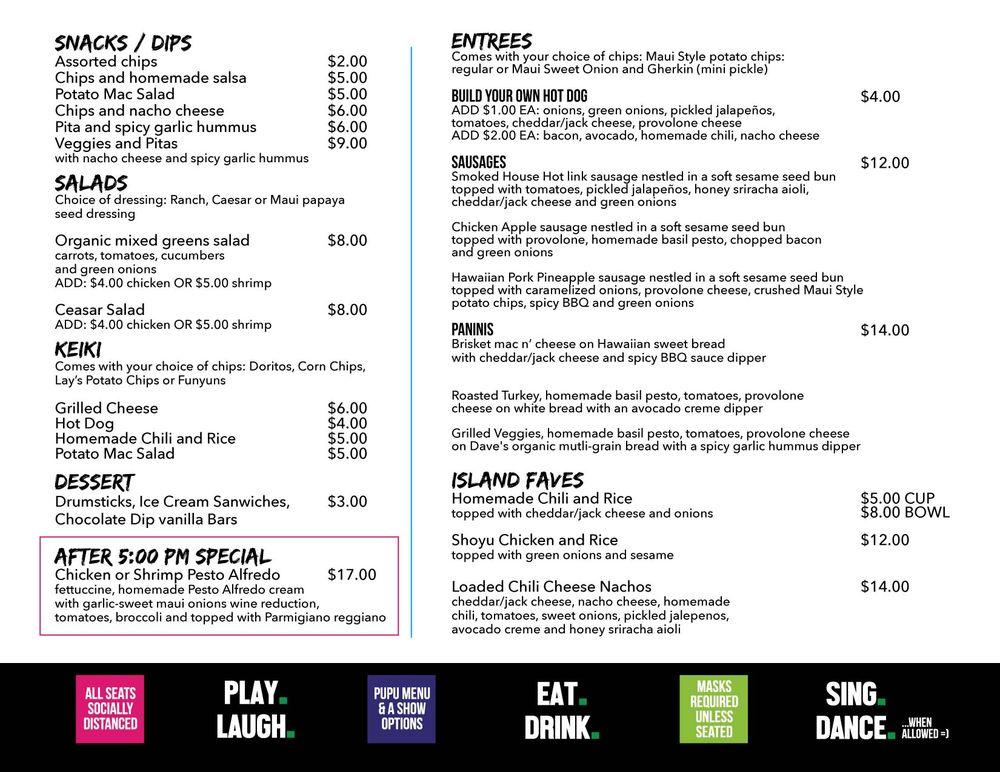 Menu at da Playground Maui pub & bar, Maalaea