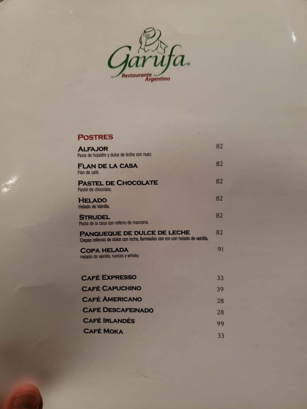 Carta de Garufa Restaurante Argentino - Cd. Juárez, Ciudad Juarez