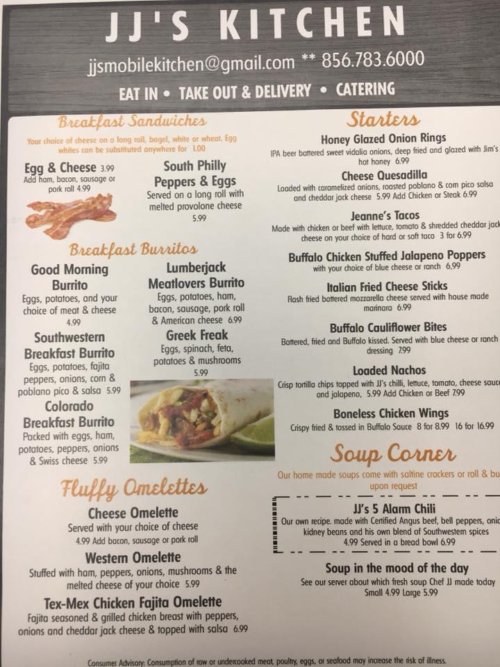 Menu at JJ’s Kitchen restaurant, Pine Hill