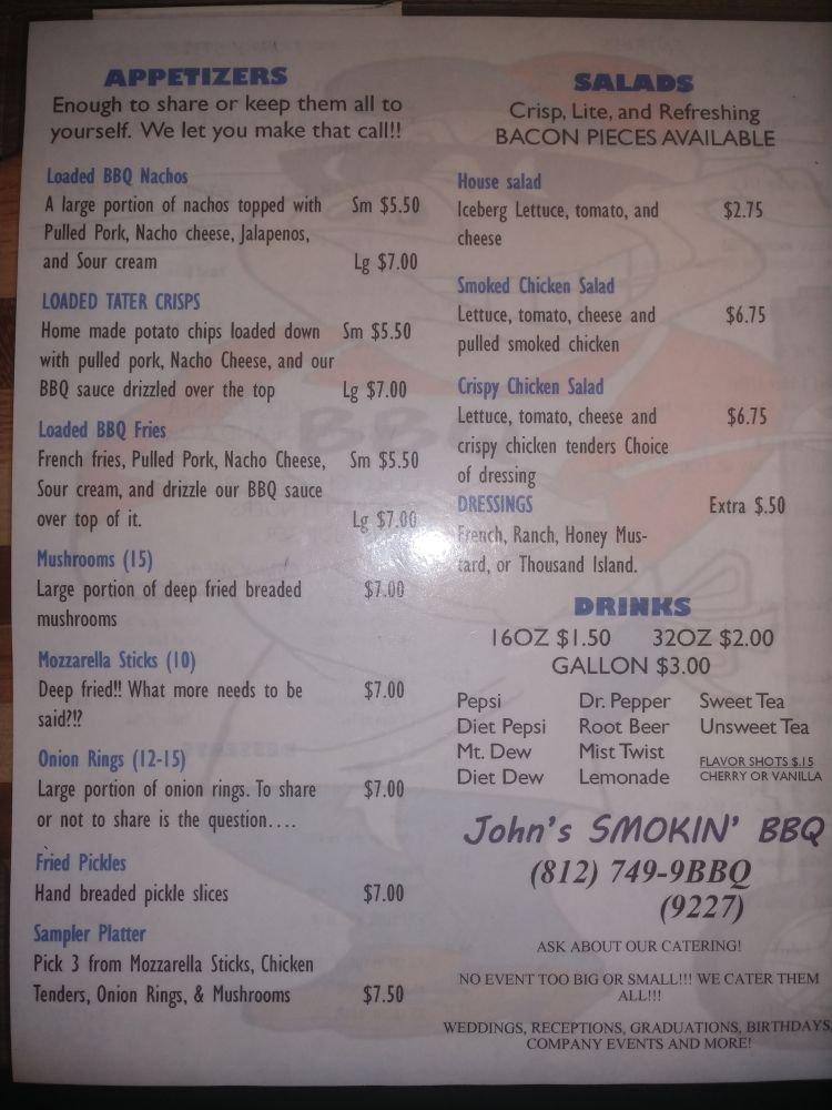 Menu at John's SMOKIN' BBQ, Oakland City