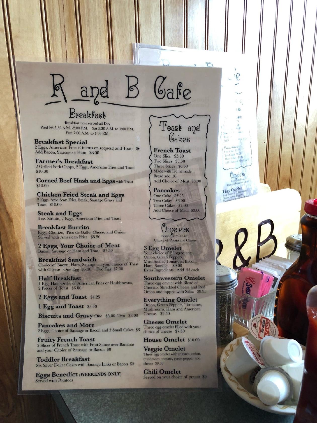 Menu at R & B Cafe, Watertown