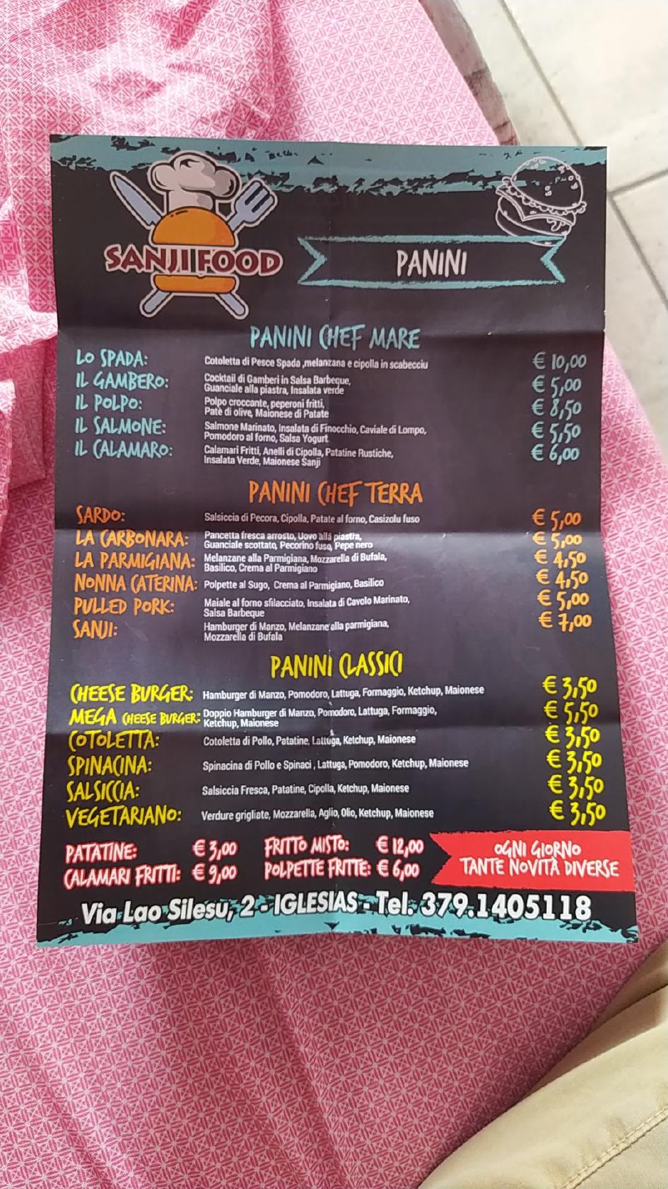 Menu at Sanji Food restaurant, Iglesias