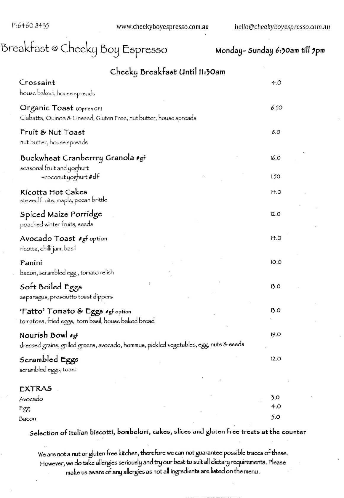 Menu at Cheeky Boy Espresso cafe, Applecross
