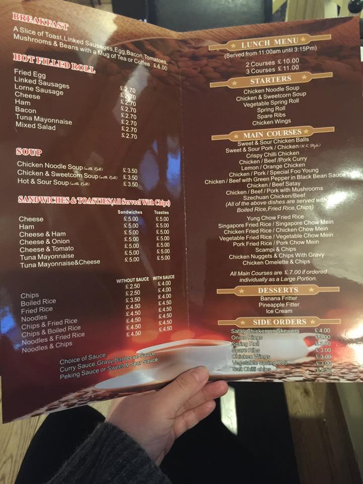 Menu at Golden Ocean restaurant, Stornoway
