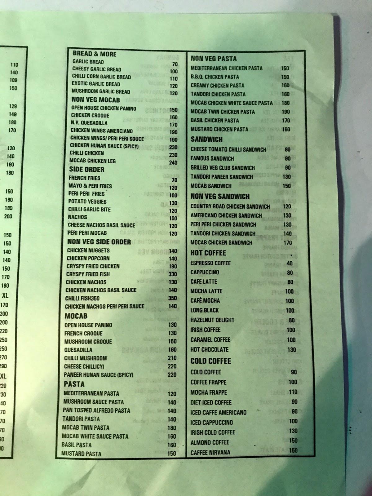 Menu at MOCAB, Batala, R648+9QX