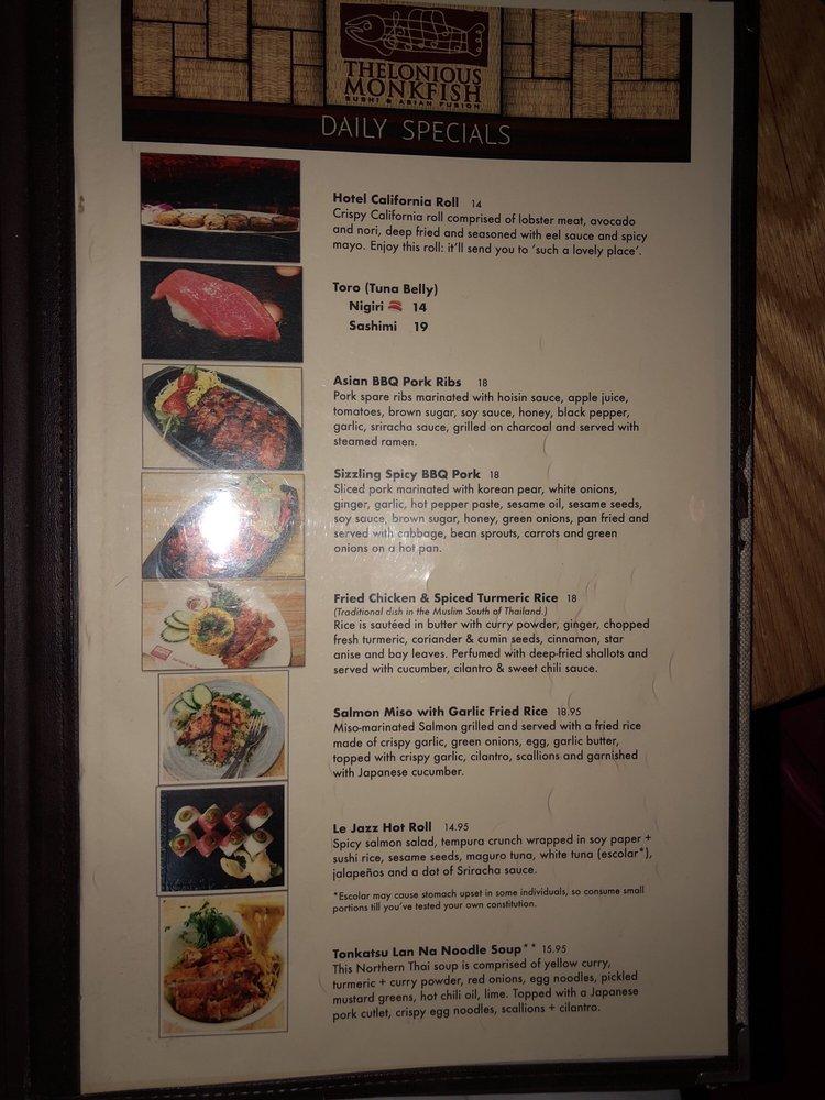 Menu at The Mad Monkfish restaurant, Cambridge