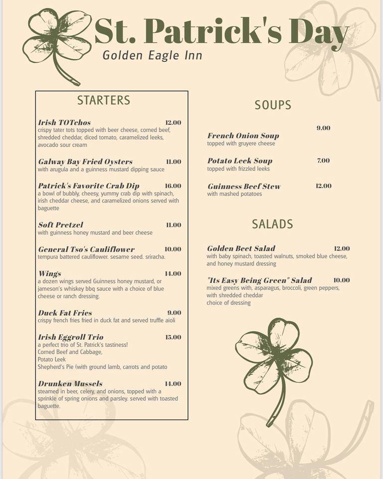 Menu at The Pub at the Golden Eagle Inn, Bedford, 131 E Pitt St