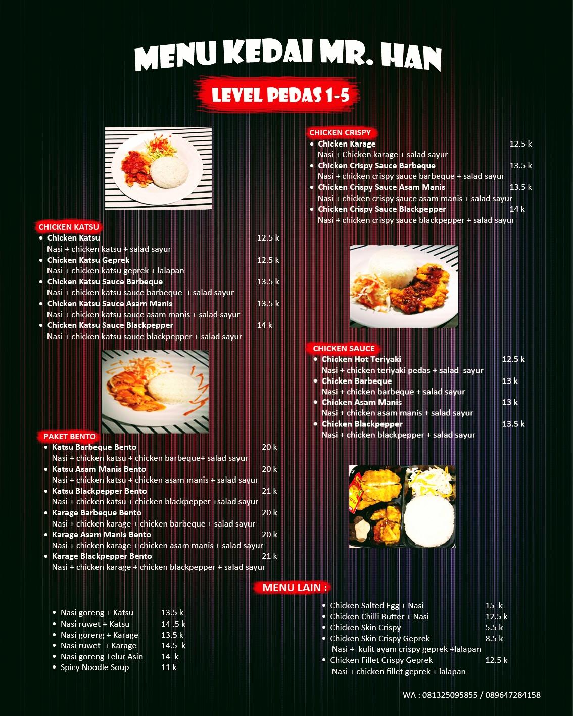 Menu at Kedai Mr. Han restaurant, Semarang