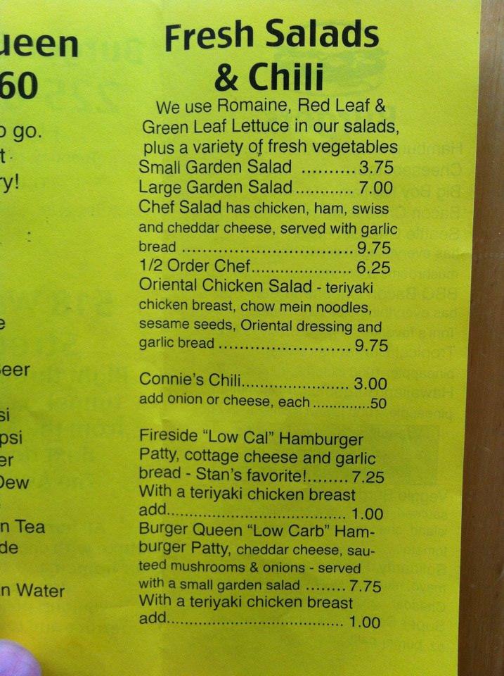 Carta de comida rápida Burger Queen, Ketchikan