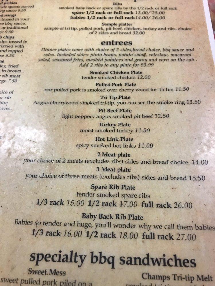 Menu at Champs Smokehouse BBQ & Catering, Bakersfield