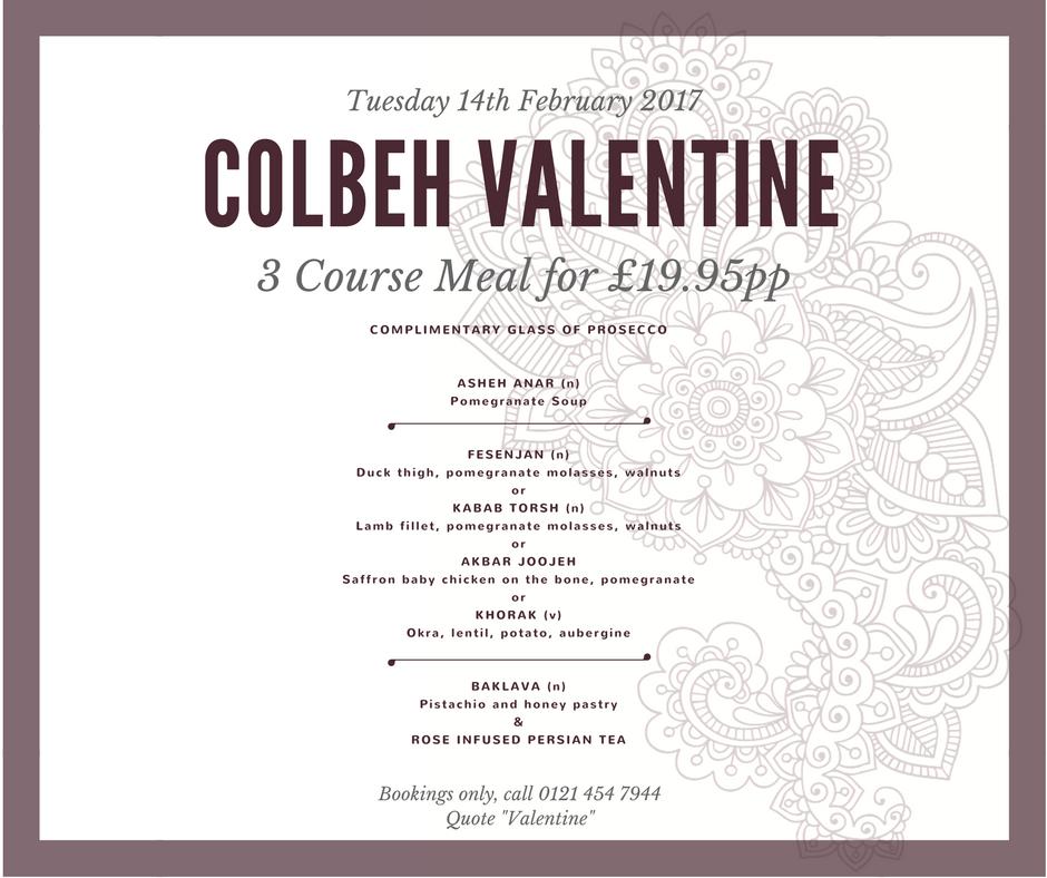 Menu at Colbeh, Persian Kitchen & Bar (Birmingham), Birmingham