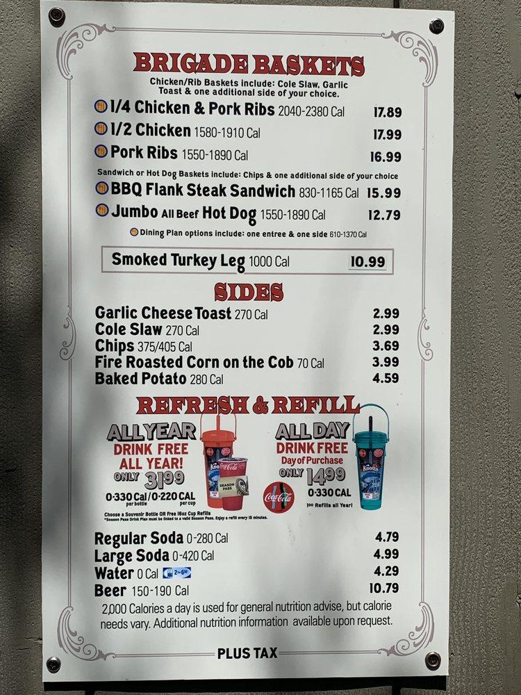 Menu at Fireman's Brigade Barbecue, Buena Park