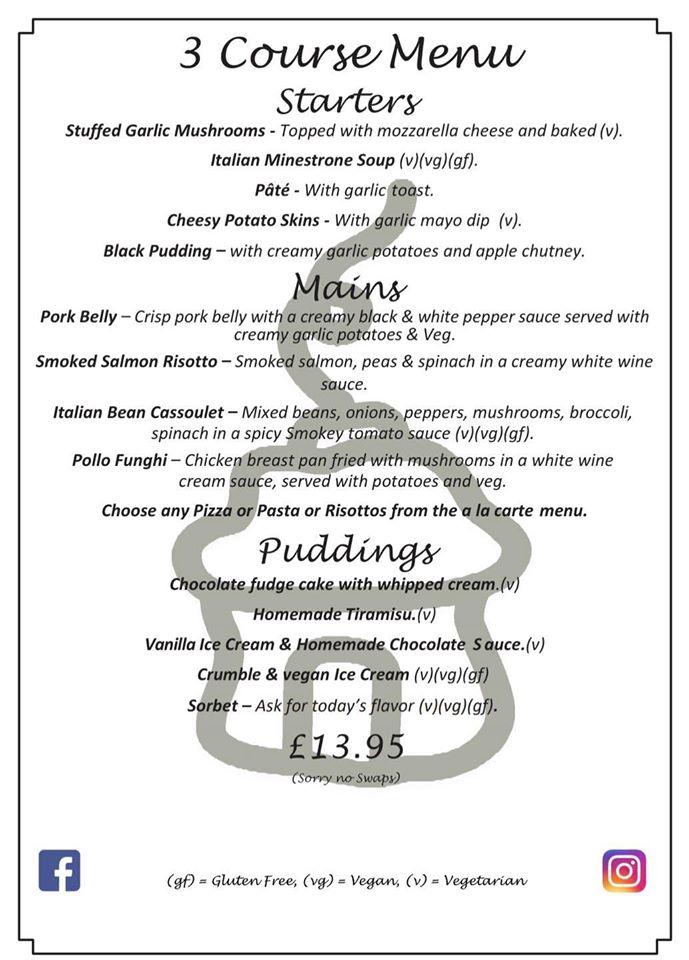Menu at Italian Cottage restaurant, Chorley