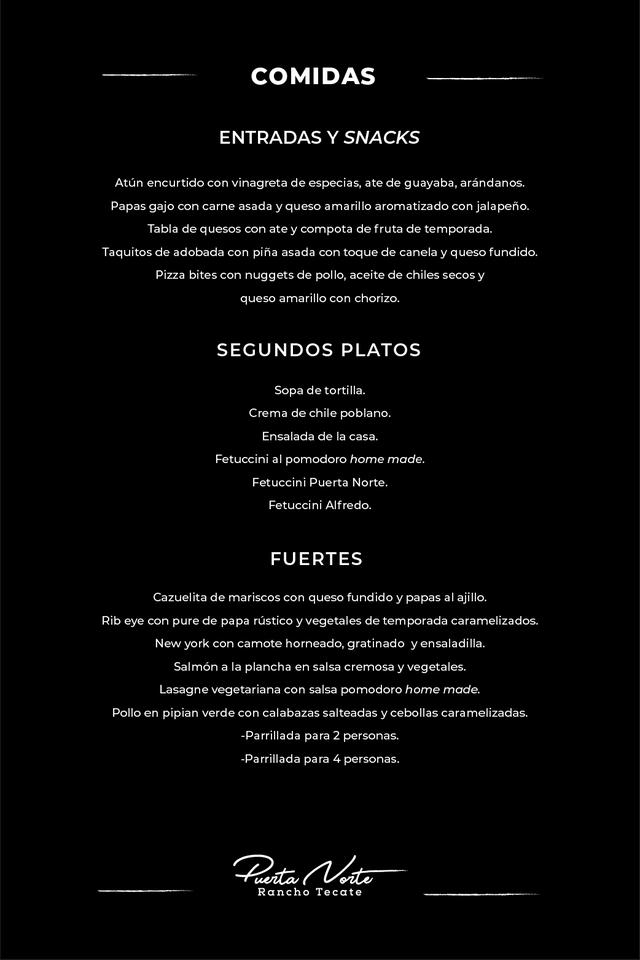 Menu at Puerta Norte restaurant, Tecate, Mexico 3 KM 10