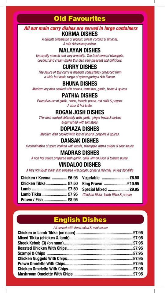 Menu at Shapla Indian restaurant, Carlton