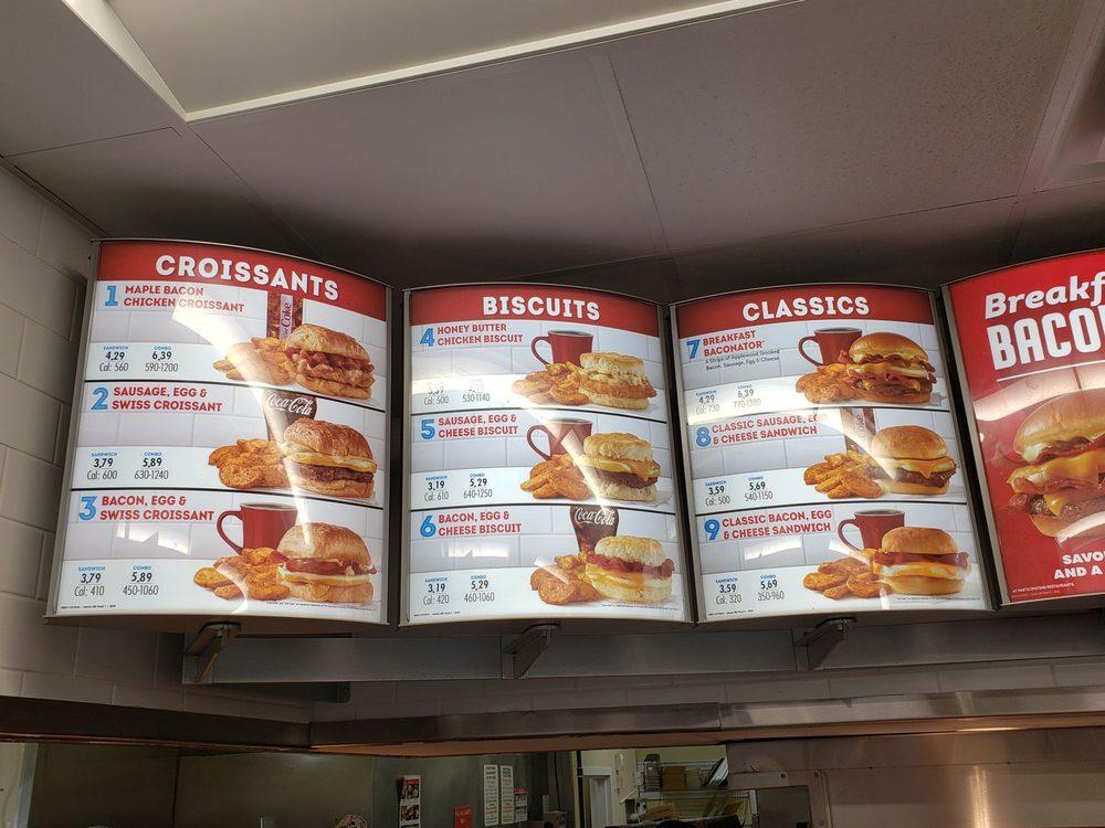 Menu at Wendy's fast food, Dale City, Cheshire Station Plaza