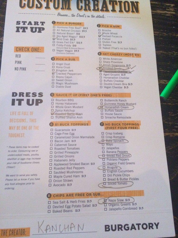 Menu at Burgatory pub & bar, Robinson Township