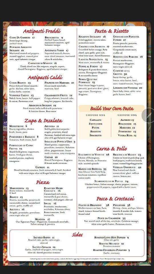 Menu at Grotto Ristorante pizzeria, Atlantic City, 600 Huron Ave