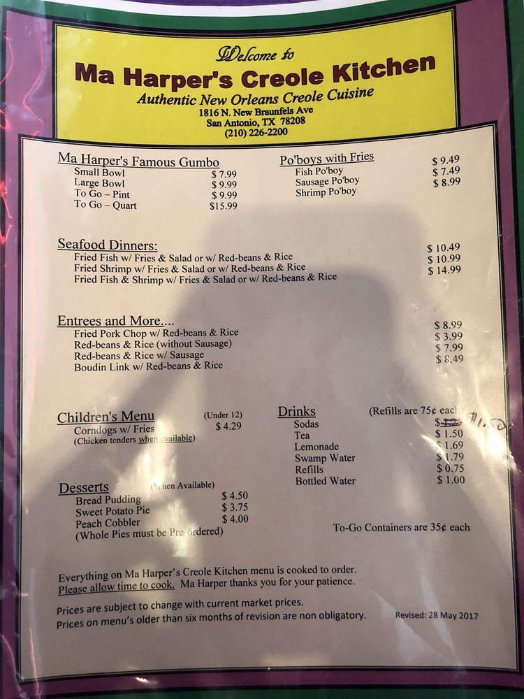 Menu at Ma Harper's Creole Kitchen desserts, San Antonio