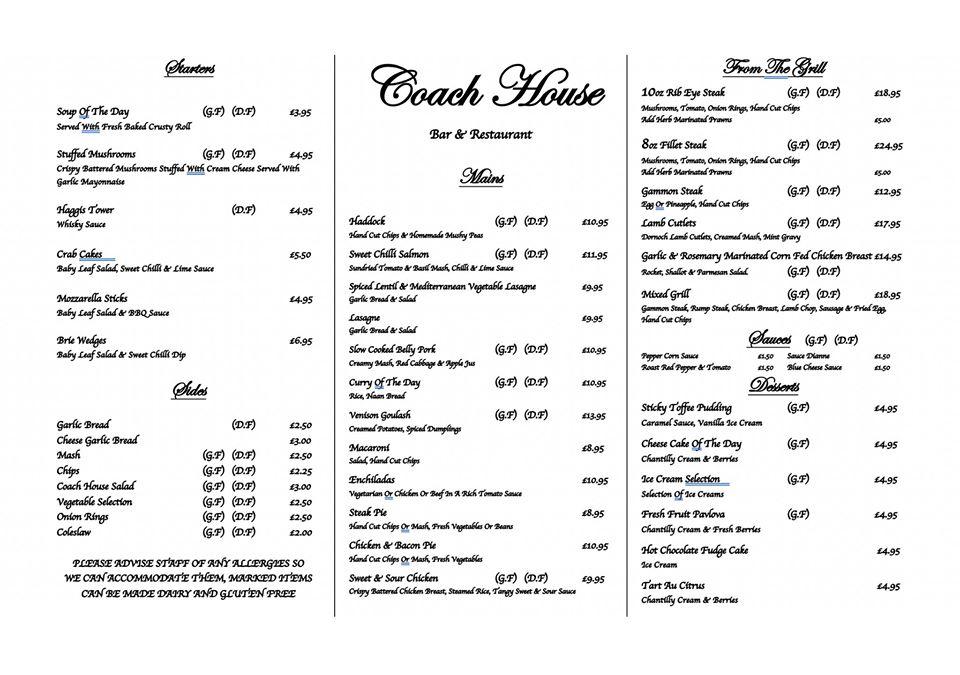 Menu at Coach House Bar & Restaurant, Dornoch