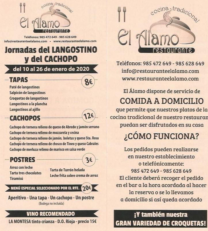 Carta de Restaurante El Alamo, Serantes, Lugar Rapalcuarto