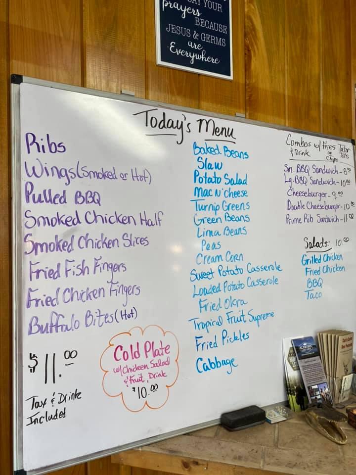 Menu at Angie's Place restaurant, Aliceville