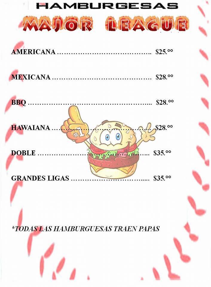 Menu at Hamburguesas Major League restaurant, Tekax de Álvaro Obregón