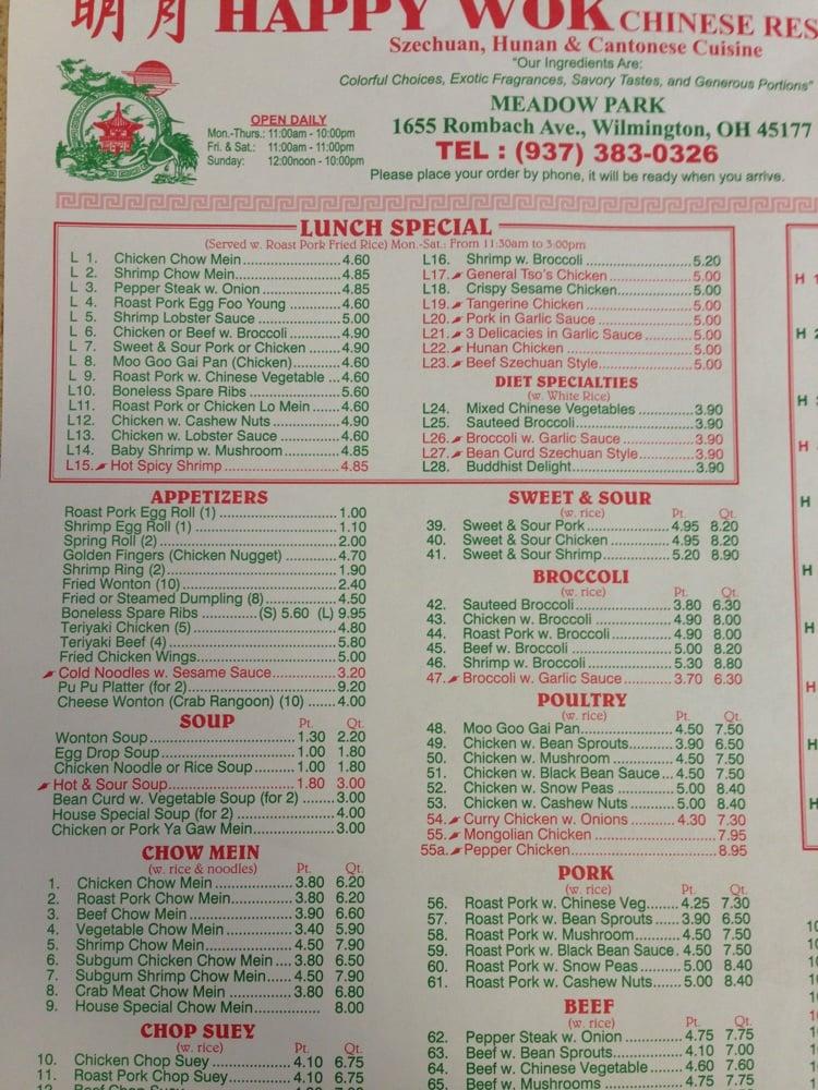 Menu at Happy Wok restaurant, Wilmington