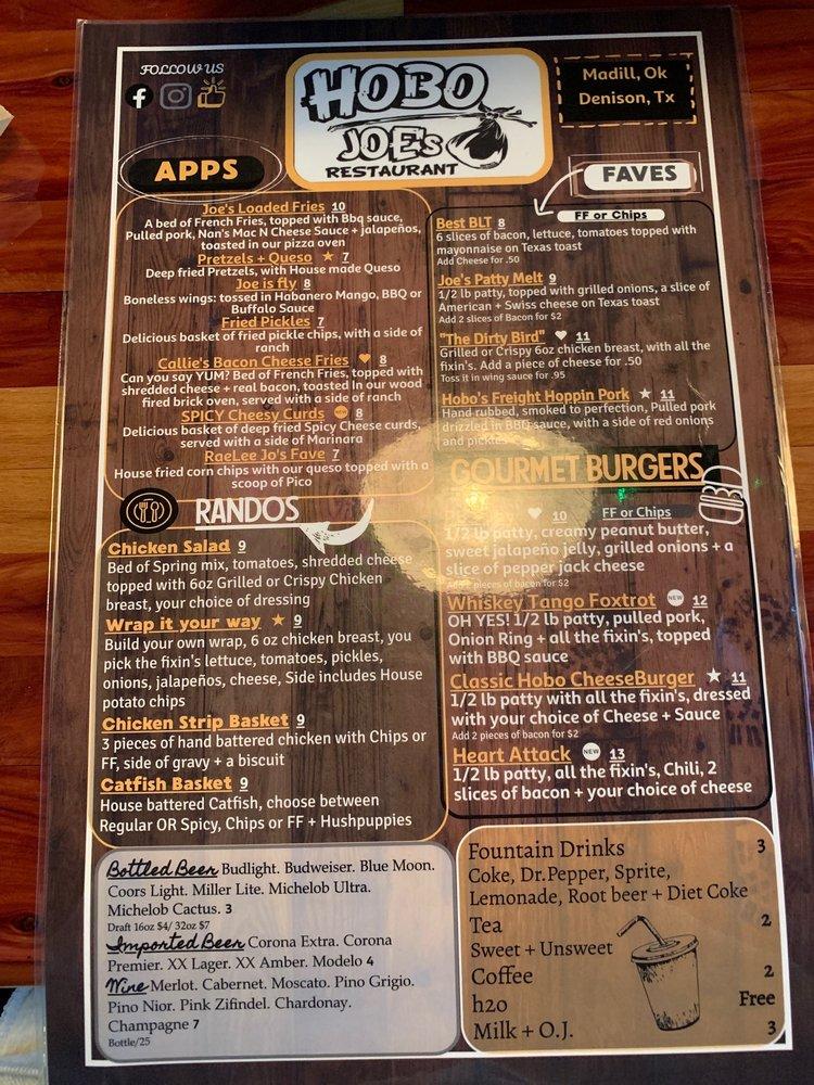 Menu at Hobo Joe's Restaurant, Denison Texas, Denison