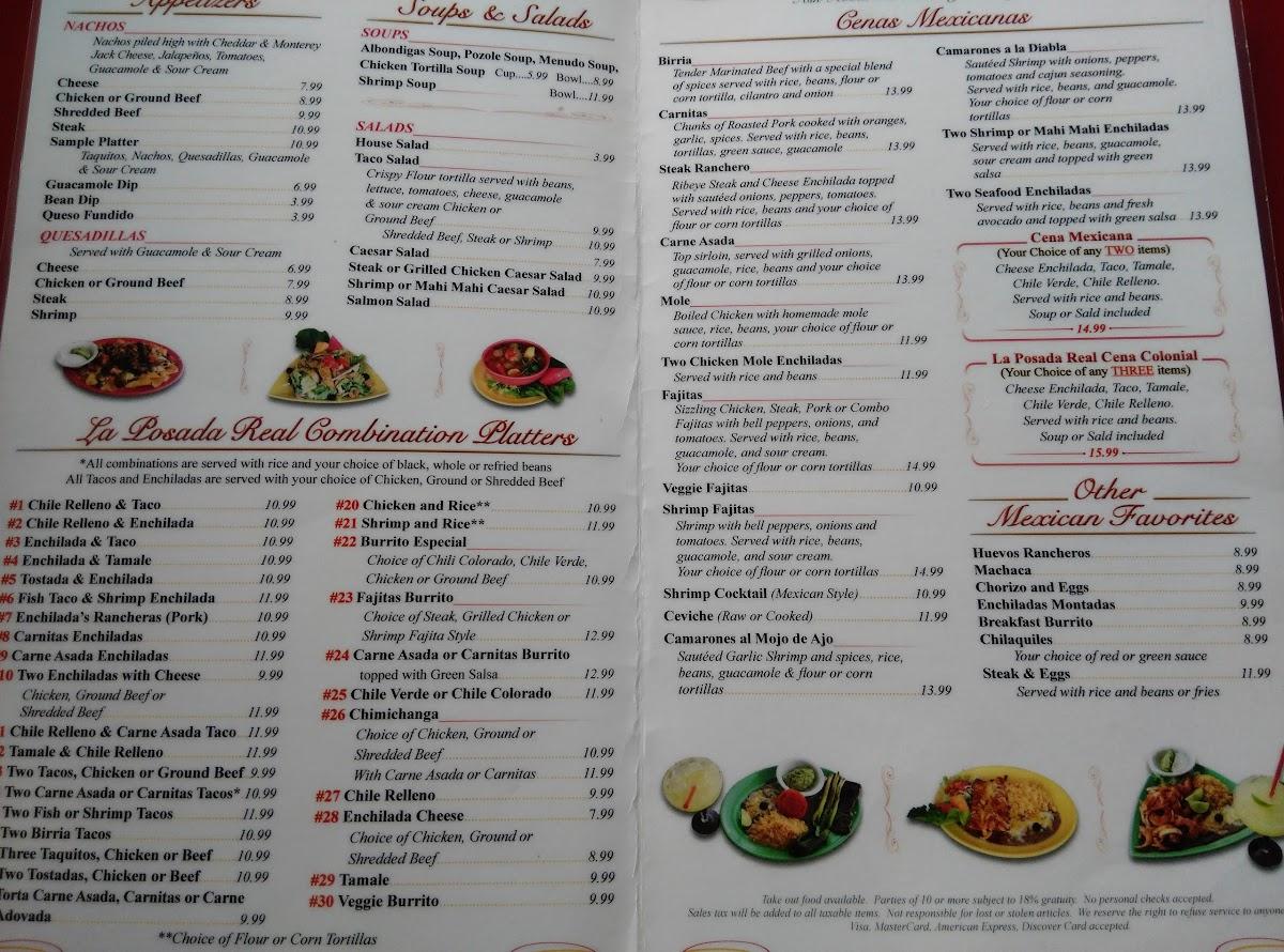 Menu at La Posada Real restaurant, Carson City
