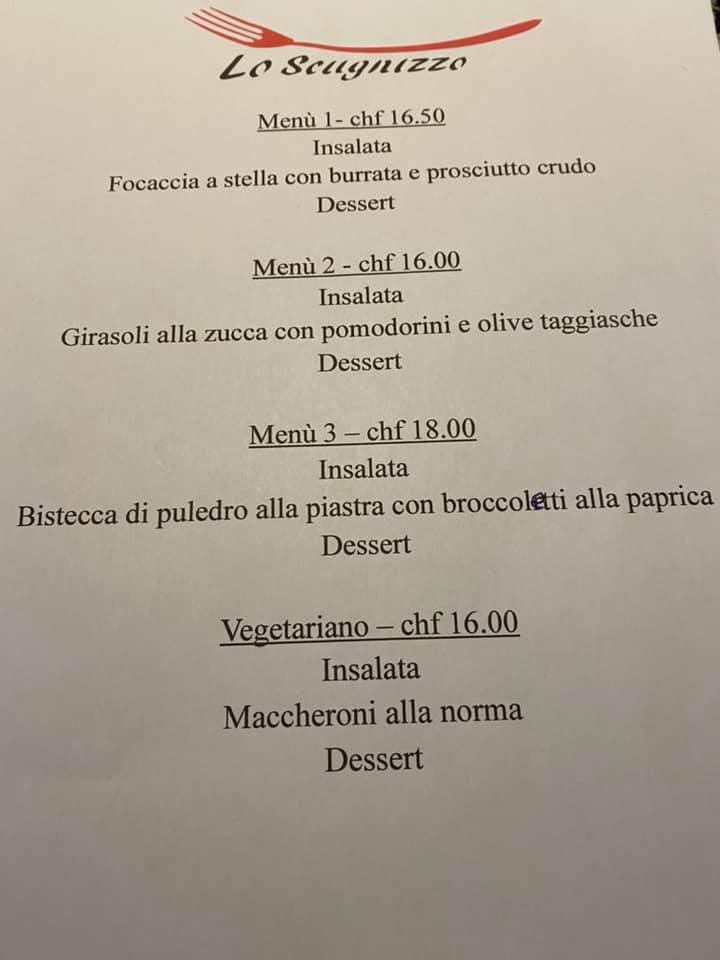 Menu at Lo Scugnizzo, Bellinzona, Viale Stefano Franscini 55