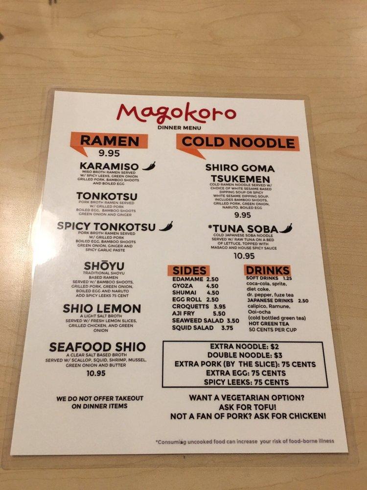 Menu at Magokoro Japanese Restaurant, Albuquerque