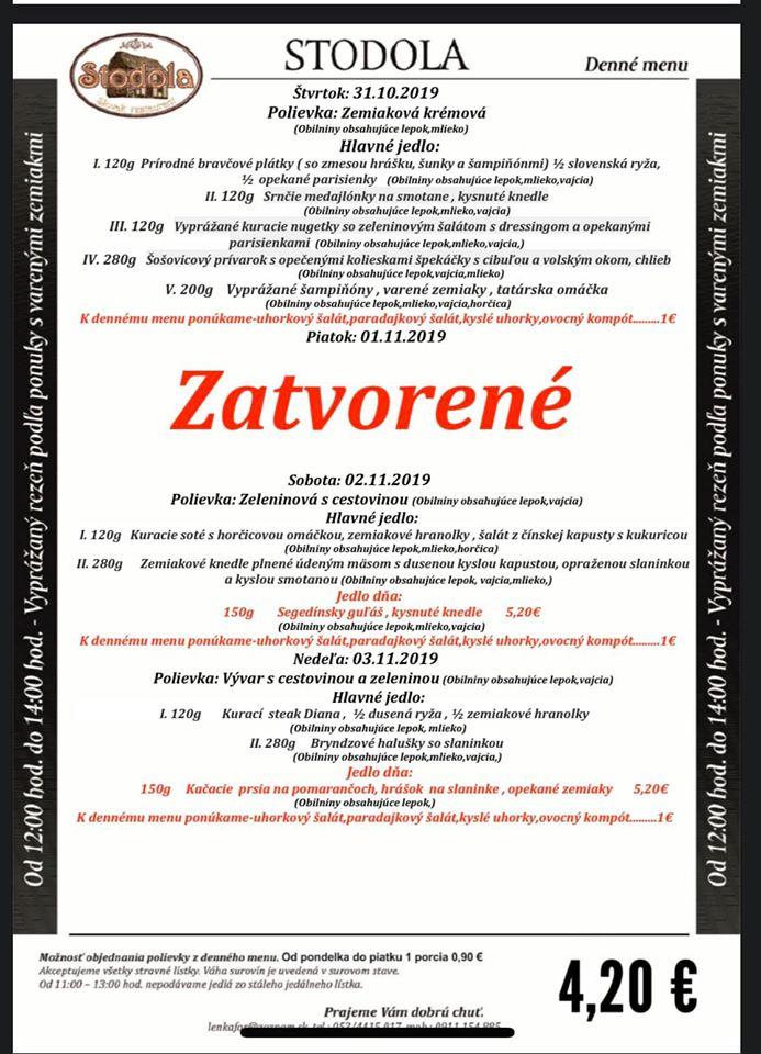Menu at Restauracia Stodola SNV Spisska Nova Ves pub & bar, Spišská ...