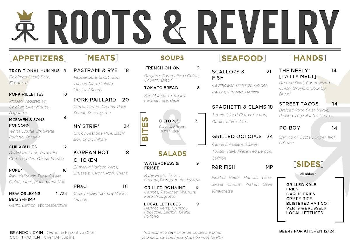Menu at Roots & Revelry pub & bar, Birmingham