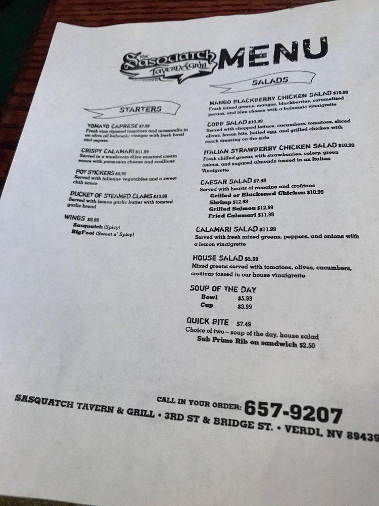 Menu at Sasquatch Tavern and Grill desserts, Verdi