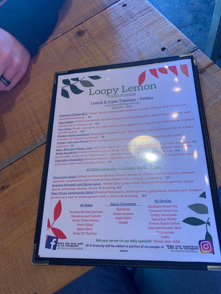 Menu at The Loopy Lemon Cafe, Camden