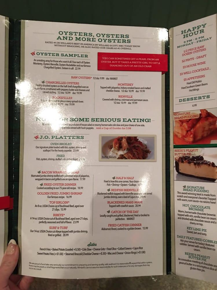Menu at Wintzell's Oyster House restaurant, Montgomery, 105 Commerce St