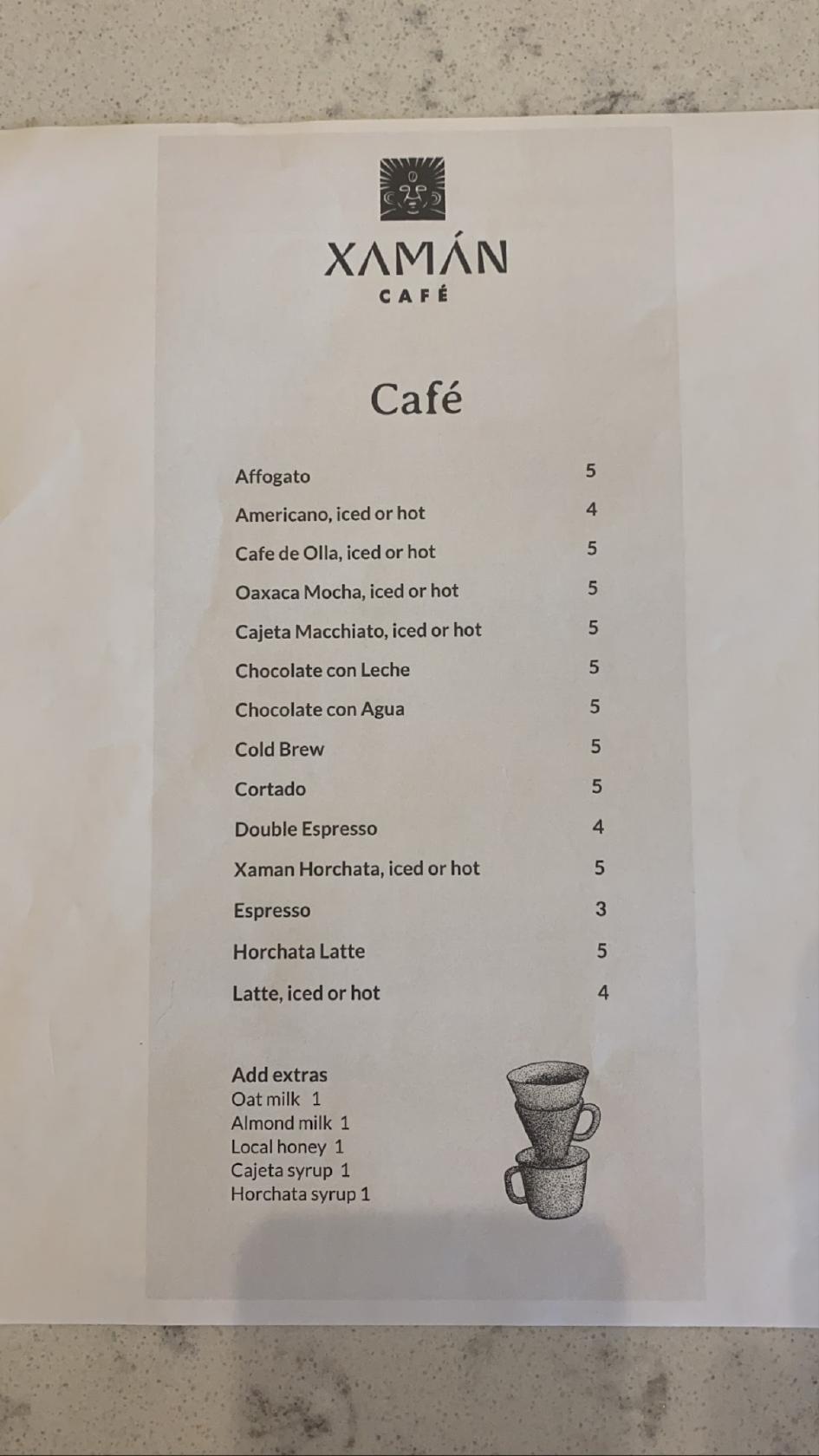 Menu at Xaman Cafe, Dallas