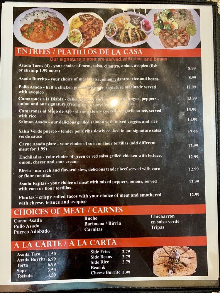 Menu at Asada Mexican Restaurant, North Las Vegas