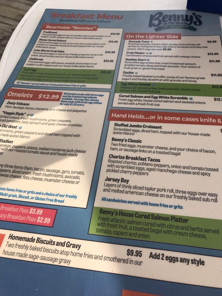 Menu at Benny's On The Beach - Pier pub & bar, Lake Worth