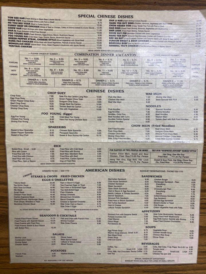 Menu at Canton Cafe, Aberdeen